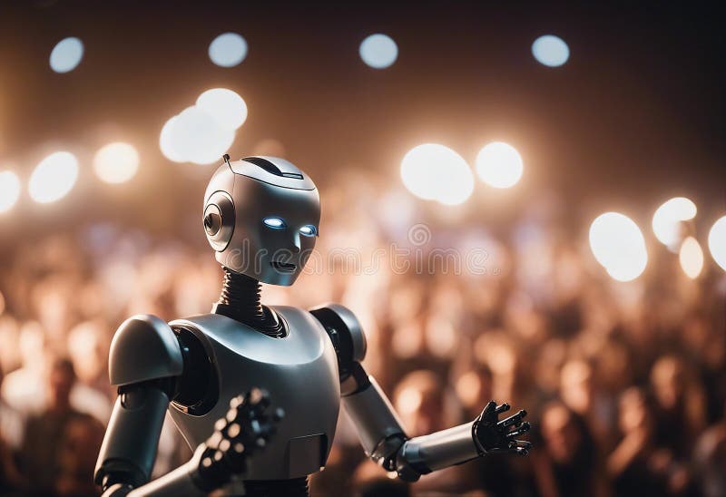 Artificial Intelligence Event with Humanoid Robot Speaker Giving Speech ...