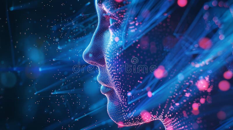 Artificial Intelligence Face Emerging from Futuristic Data Stream Stock ...