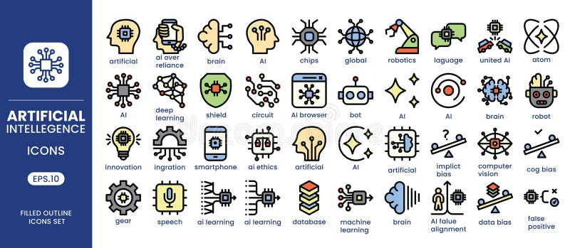Artificial Intelligence Filled Outline Icons Set.Vector Illustration ...