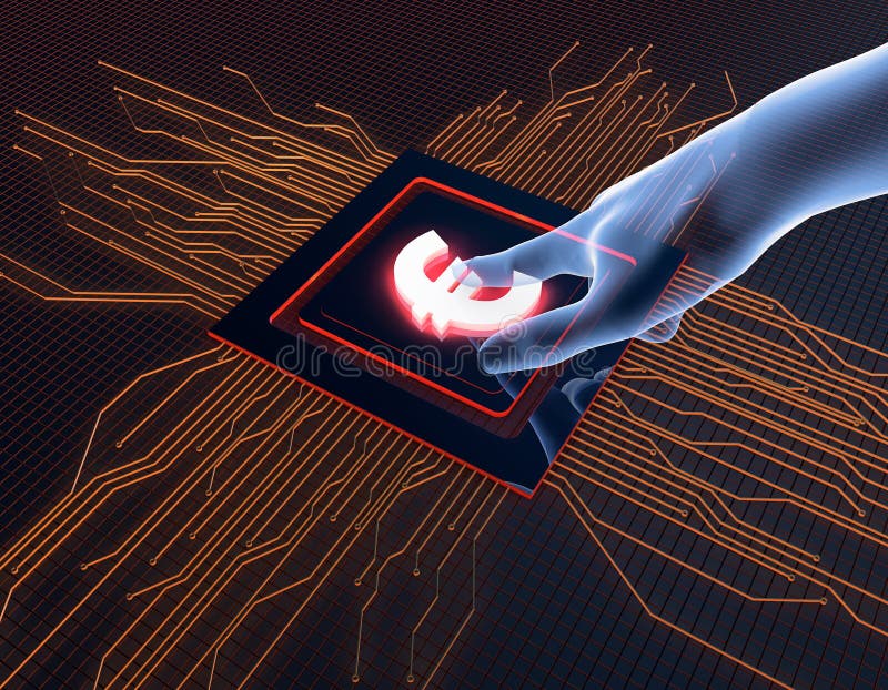 Human Intelligent Technology and Euro Currency Symbol, Data ...