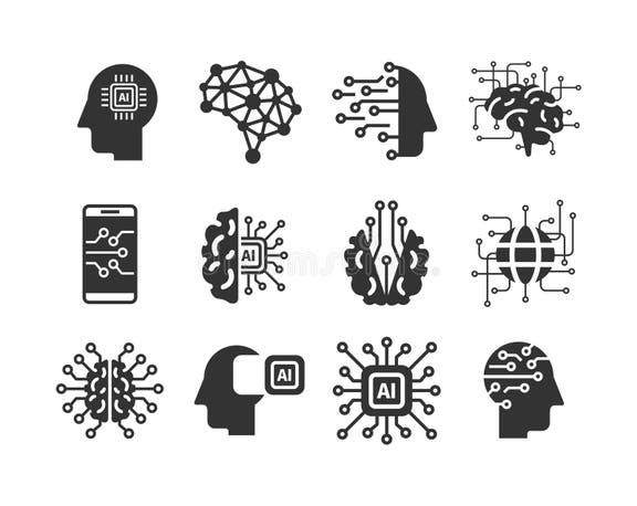 Artificial Intelligence Flat Icons. AI Technology: Internet, Solving ...