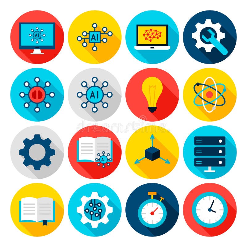 Artificial Intelligence Flat Icons Stock Vector - Illustration of mind ...
