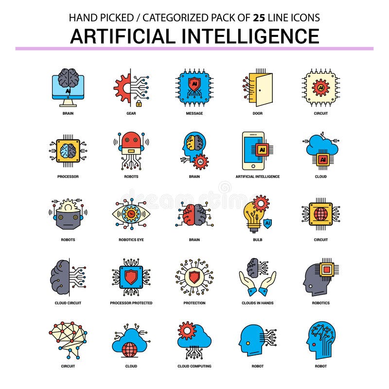 Artificial Intelligence Flat Line Icon Set - Business Concept Icons ... Artificial Intelligence Flat Line Icon Set - Business Concept Icons ...