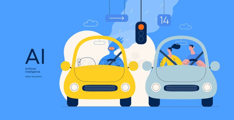 Artificial Intelligence Flat Vector Illustration - Driving Stock Vector ...