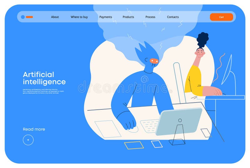 Artificial Intelligence Flat Vector Illustration - Office Work Stock ...