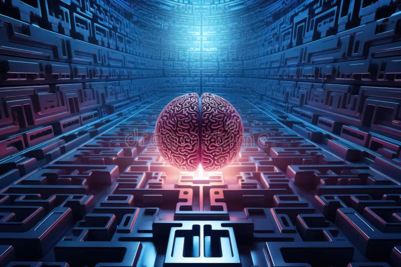 Artificial Intelligence in the Form of Human Brain on Blue Background ...