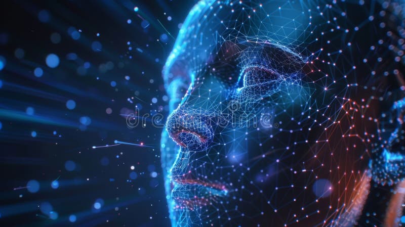 Artificial Intelligence Forming a Face in Futuristic Cyberspace Stock ...