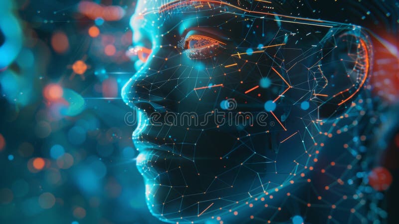 Artificial Intelligence Forming a Human Face in Cyberspace Stock Photo ...
