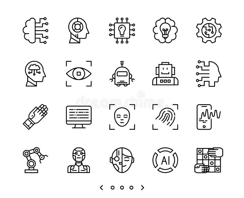 Artificial Intelligence and Future Robot Technology Line Icon Set Stock ...