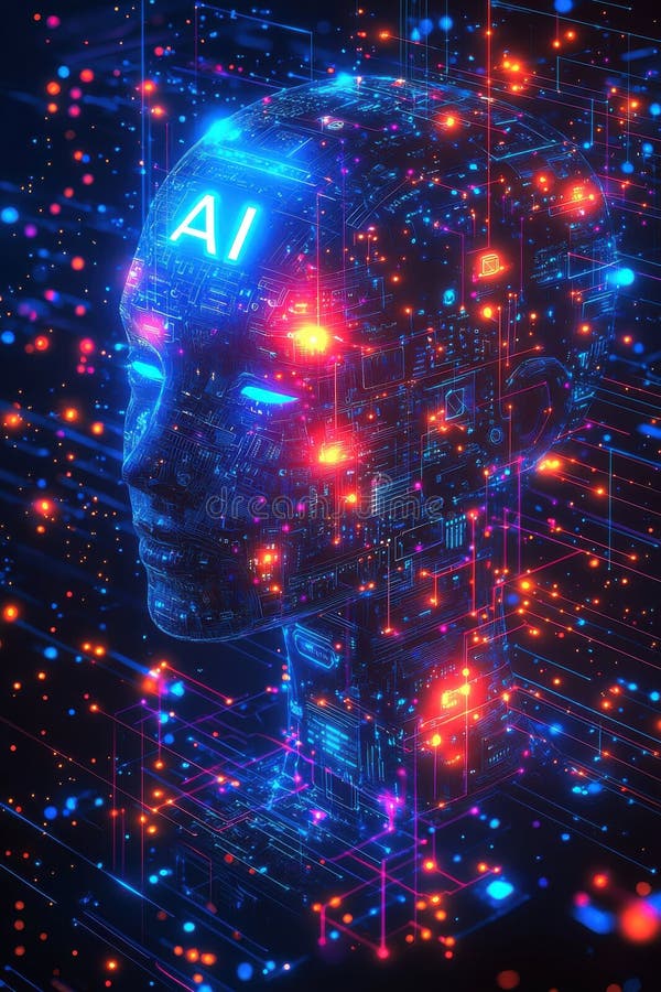 Artificial Intelligence Futuristic Design with Glowing Circuits and Digital Patterns Stock Image ...