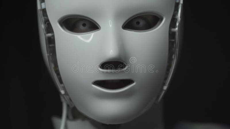 Artificial Intelligence. Futuristic Humanoid Robot is Activated, Moves ...