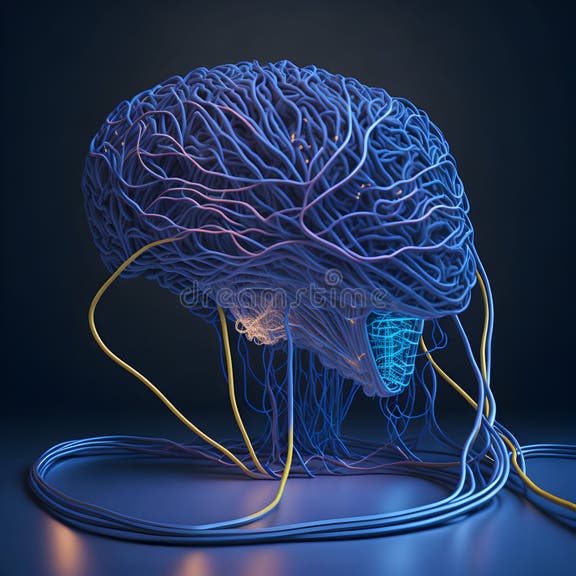 Image of a Glowing Human-liked Brain Made of Intricate Wires and Cables ...