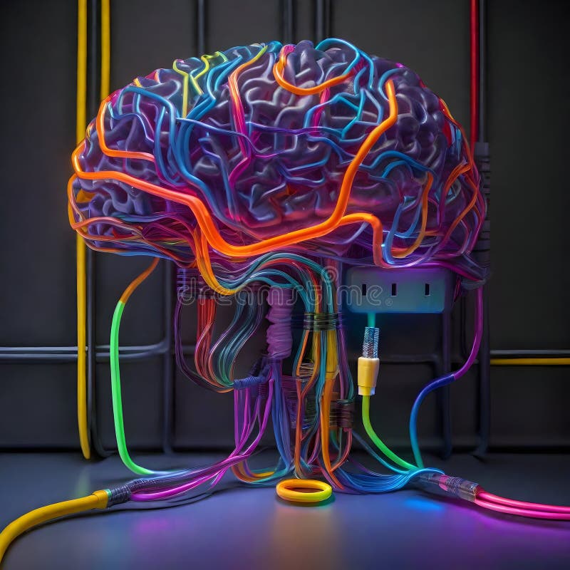 Image of a Glowing Human-liked Brain Made of Intricate Wires and Cables ...