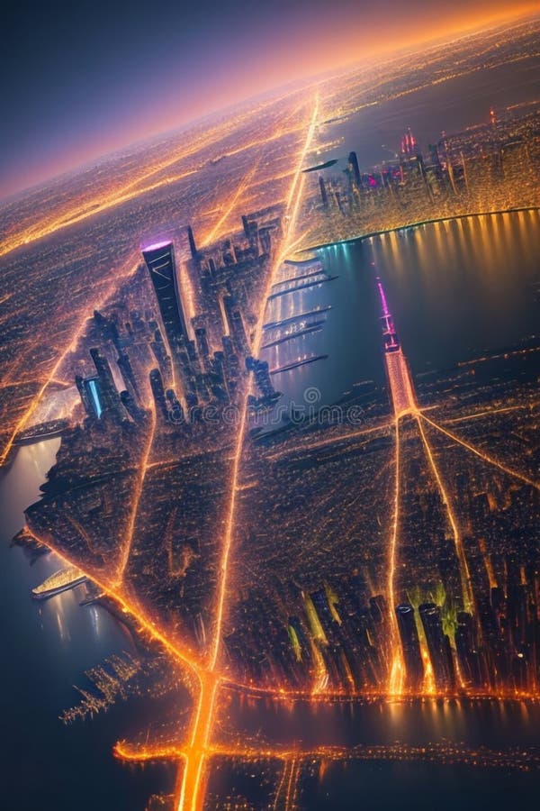 Image of the Colorful Night City Skyscraper Landscape Illuminated ...