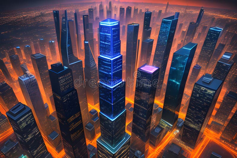 Image of the Colorful Night City Skyscraper Landscape Illuminated ...