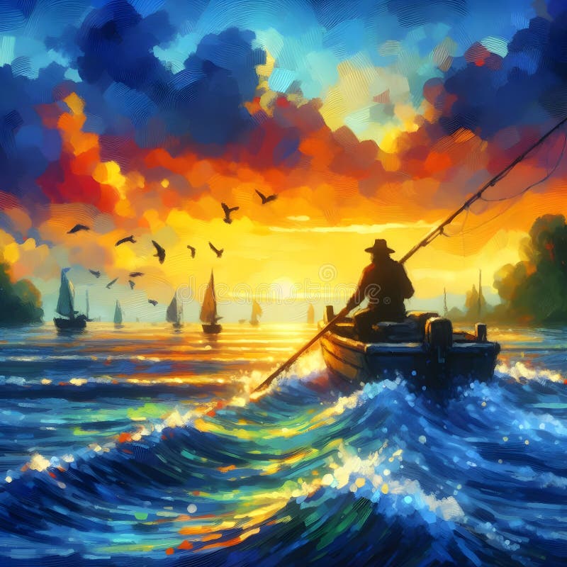 Back View Action Images of a Small Boat on a River Sailing into the ...