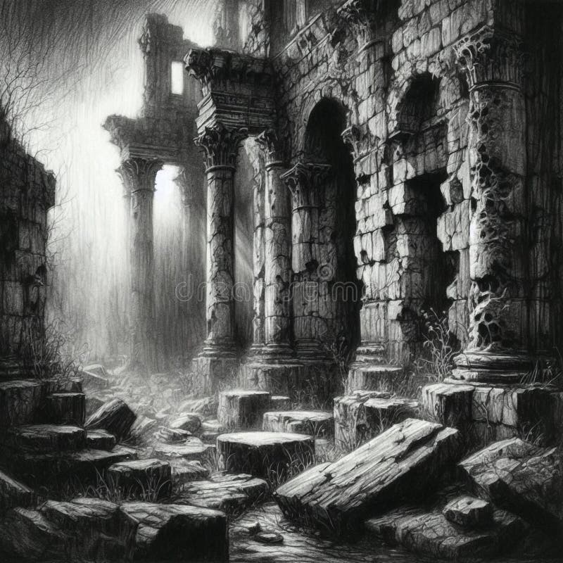 An Ancient Ruin of Crumbling Stone and Encroaching Vegetation. Stock ...