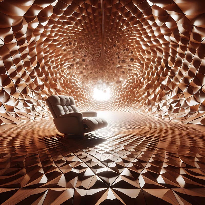 3D Image of a Lounge Where Every Surface is Covered in Hyperbolic ...