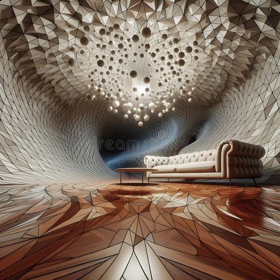 3D Image of a Lounge Where Every Surface is Covered in Hyperbolic ...