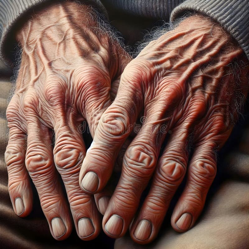 Close Up Painterly Image of the Weathered Skin of a Human Wrinkle Hand ...
