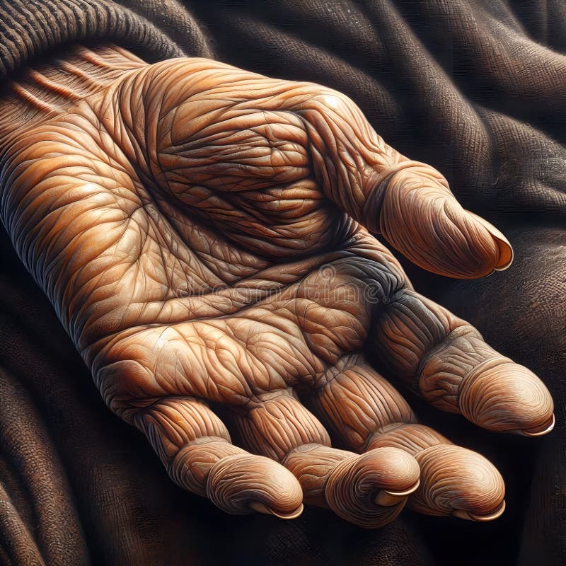 Close Up Painterly Image of the Weathered Skin of a Human Wrinkle Hand ...