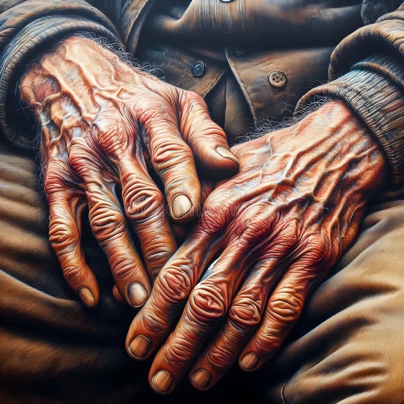 Close Up Painterly Image of the Weathered Skin of a Human Wrinkle Hand ...