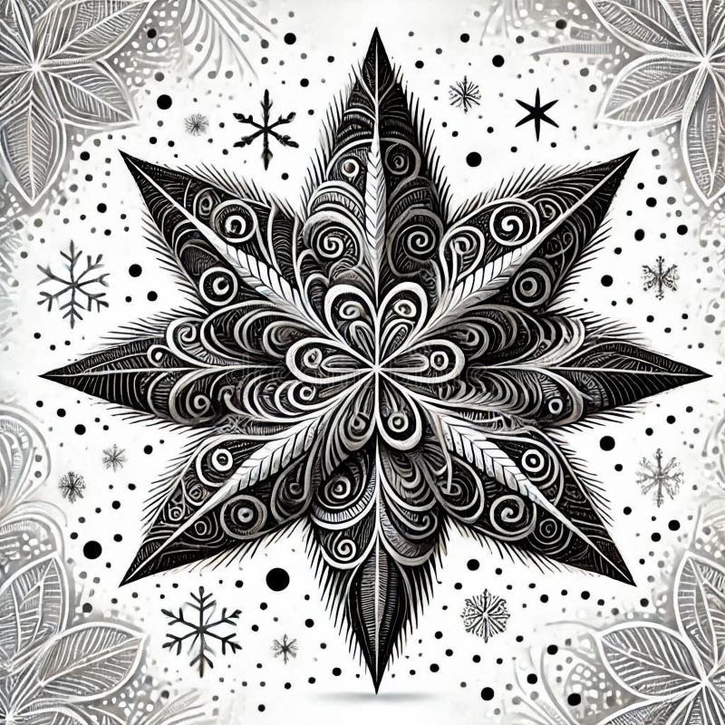 Digital Artwork Image of a Star-shaped Design with Complex White Lines ...