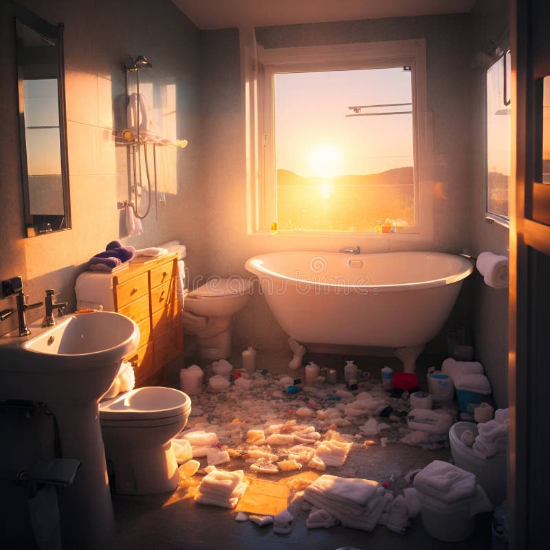Image of the Unorganized or Abandoned Bathroom with Bath Tub, Toilet ...