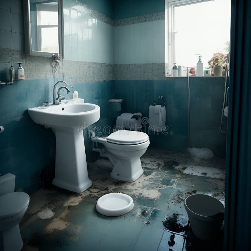 Image of the Unorganized or Abandoned Bathroom with Bath Tub, Toilet ...