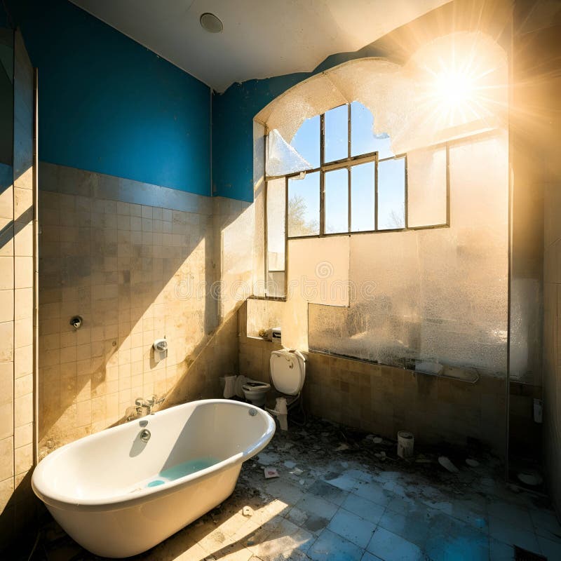 Image of the Unorganized or Abandoned Bathroom with Bath Tub, Toilet ...