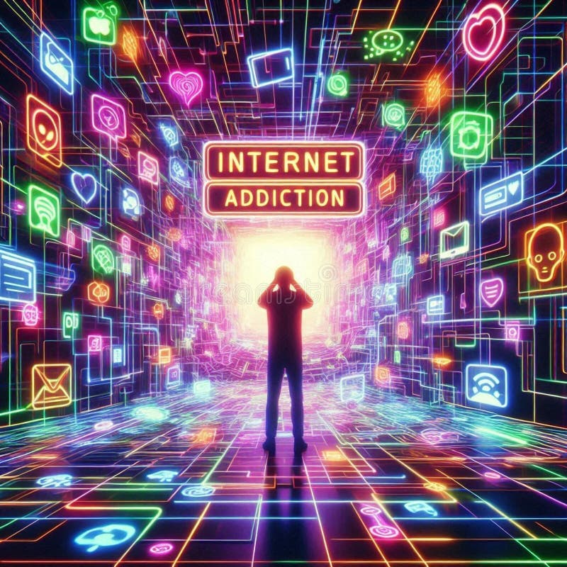 Digital Maze Image of Internet Addiction Stark Reminder Figures of ...