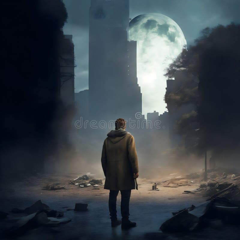 The Last People on Earth, Standing Alone in the Vast Dark Cloudy Sky ...