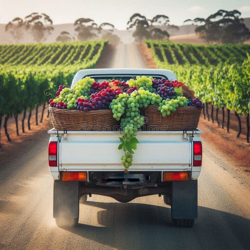 Distance View Image of an Open White Ute Driving Far with 2 Baskets ...