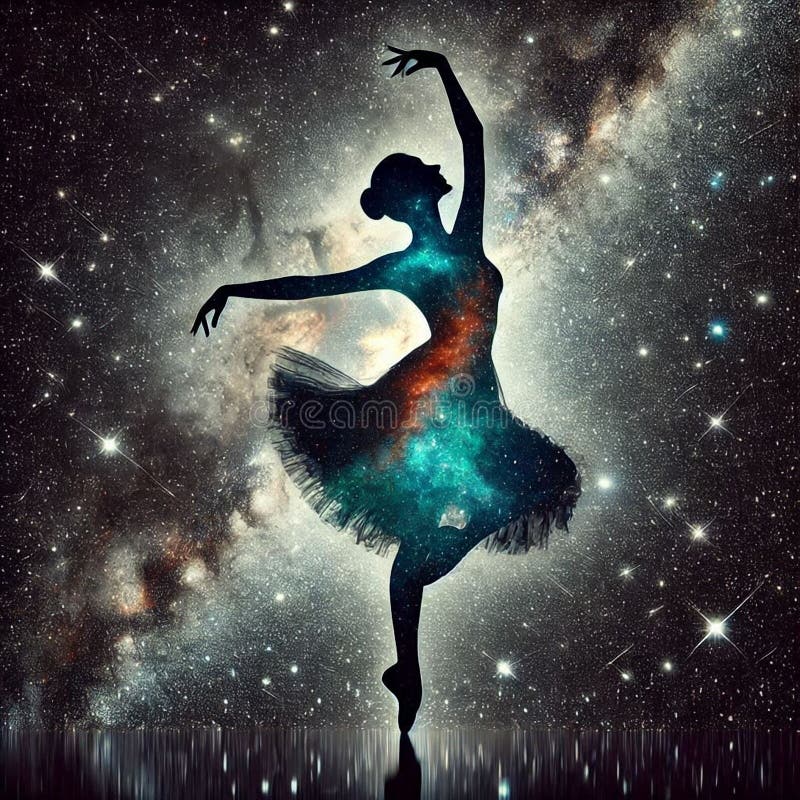 Double Exposure Image of a Dancing Figure in Blended Starry Night Sky ...