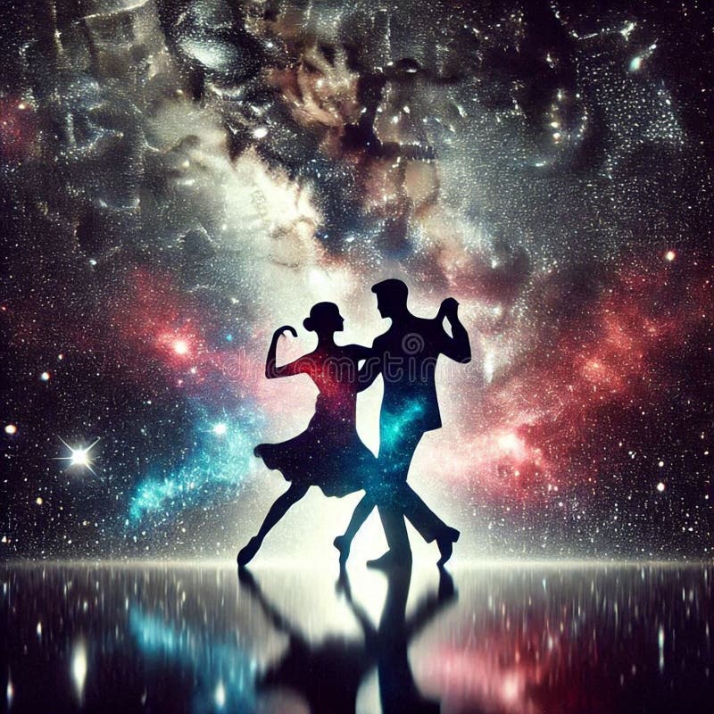 Double Exposure Image of a Dancing Figure in Blended Starry Night Sky ...