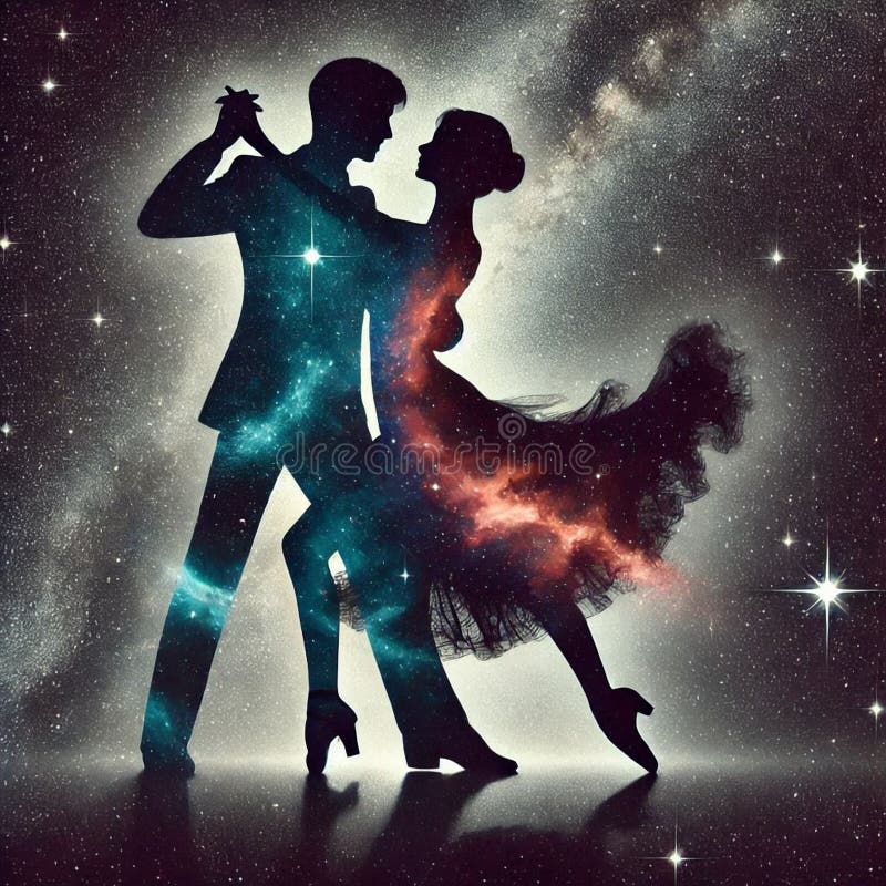 Double Exposure Image of a Dancing Figure in Blended Starry Night Sky ...