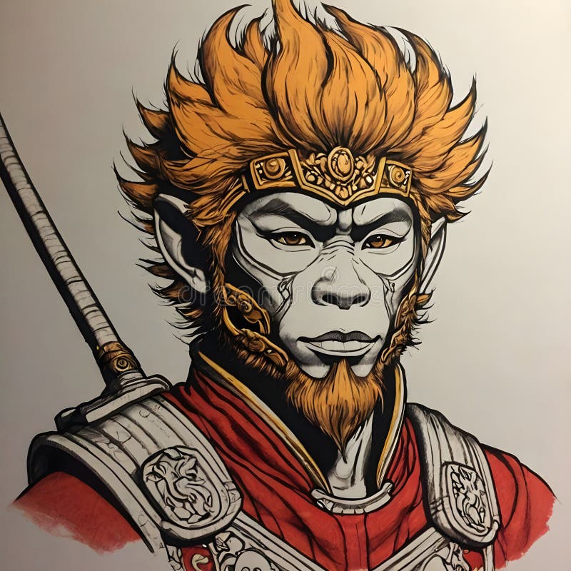 Drawing Image of Sun Wukong Made with Minimalistic Aesthetic Lines ...