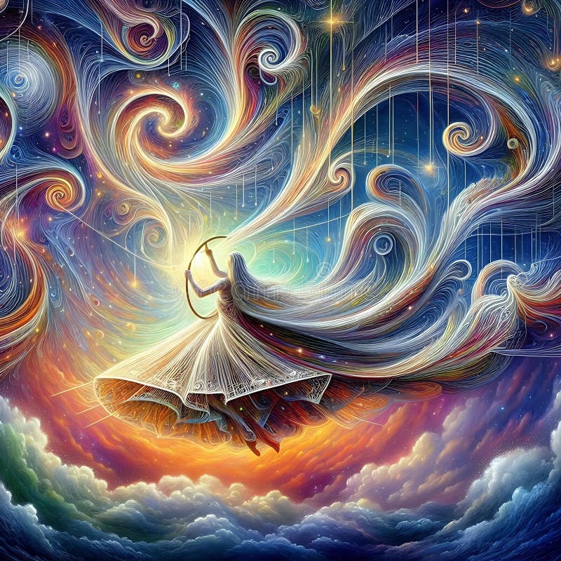 Mystical Being Spinning Threads of Light and Color,creating a Tapestry of Dreams. Stock ...