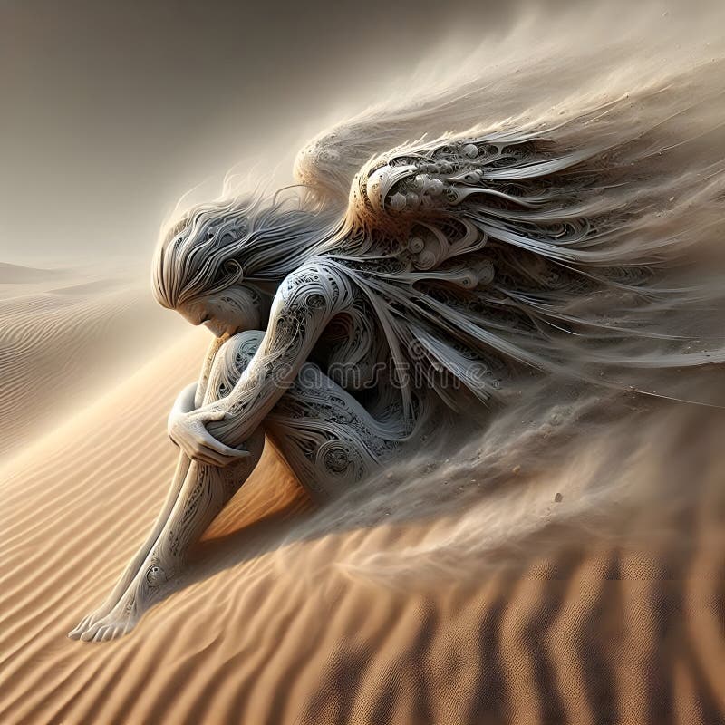 Fantasy Image of a Sand Dune Figure of an Fallen Angle in Midst of the ...