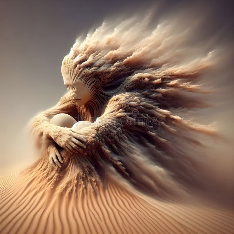Fantasy Image of a Sand Dune Figure of an Fallen Angle in Midst of the ...