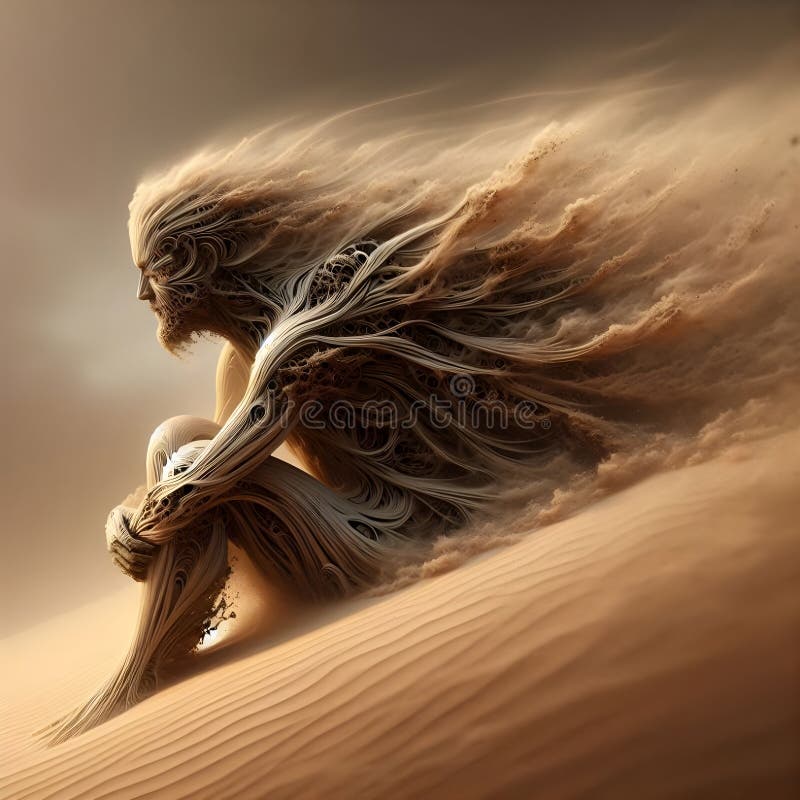 Fantasy Image of a Sand Dune Figure of an Fallen Angle in Midst of the ...