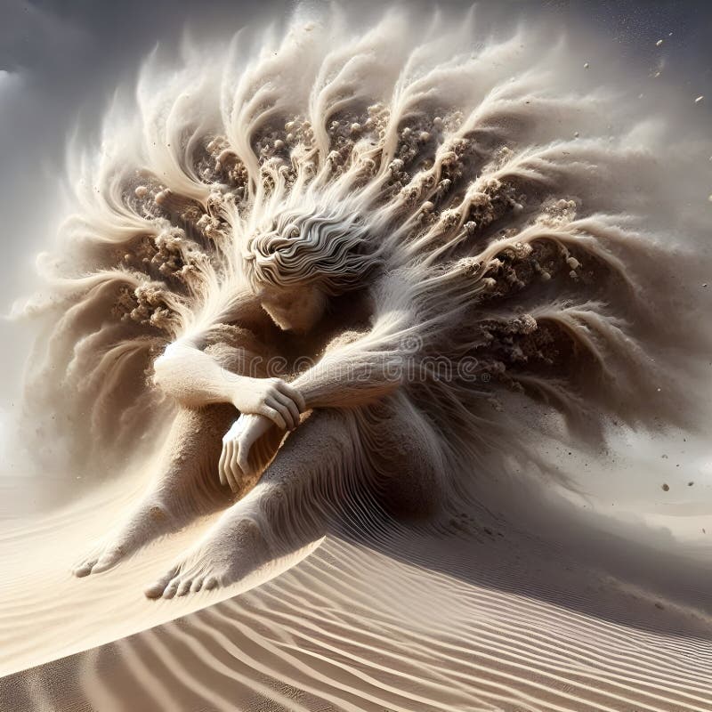 Fantasy Image of a Sand Dune Figure of an Fallen Angle in Midst of the ...