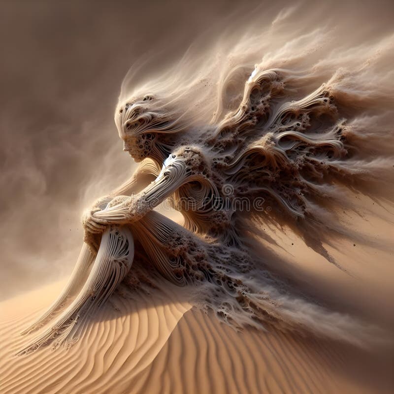Fantasy Image of a Sand Dune Figure of an Fallen Angle in Midst of the ...