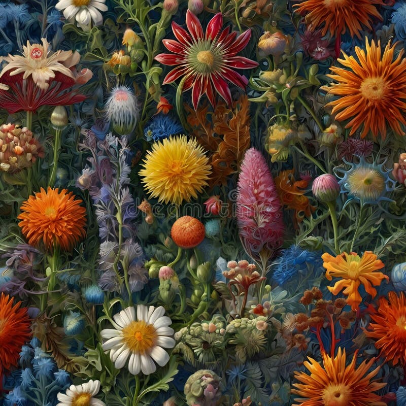 Fractal Painting of Many Different Textures and Types of Flowers. Stock ...