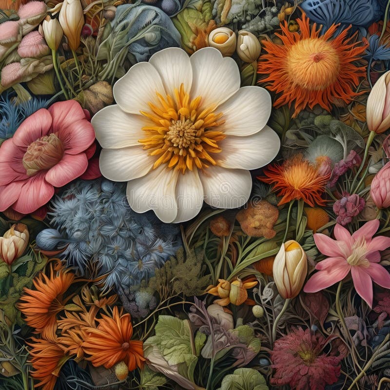 Fractal Painting of Many Different Textures and Types of Flowers. Stock ...