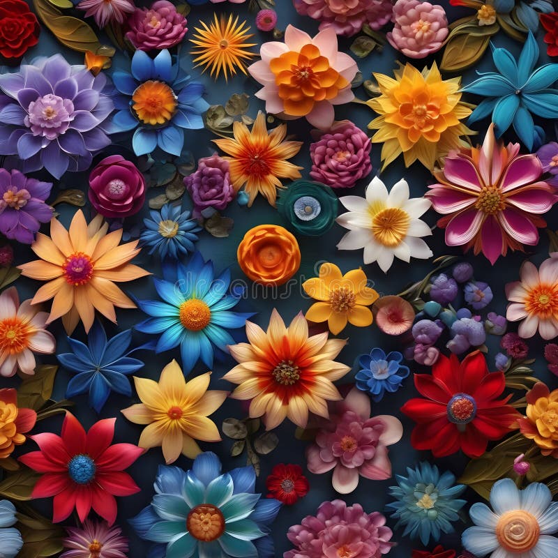 Fractal Painting of Many Different Textures and Types of Flowers. Stock ...