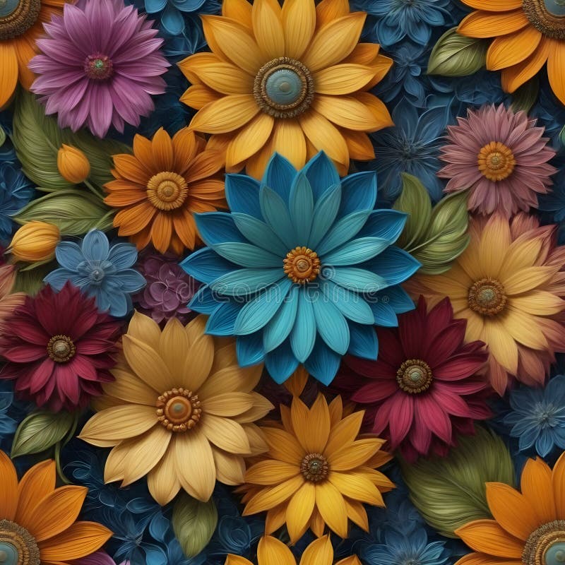 Fractal Painting of Many Different Textures and Types of Flowers. Stock ...