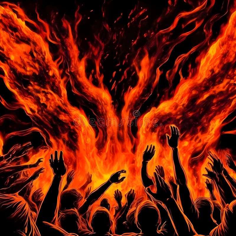 Haunting Image of Human Arms Rising from the Fiery Inferno of Hell ...