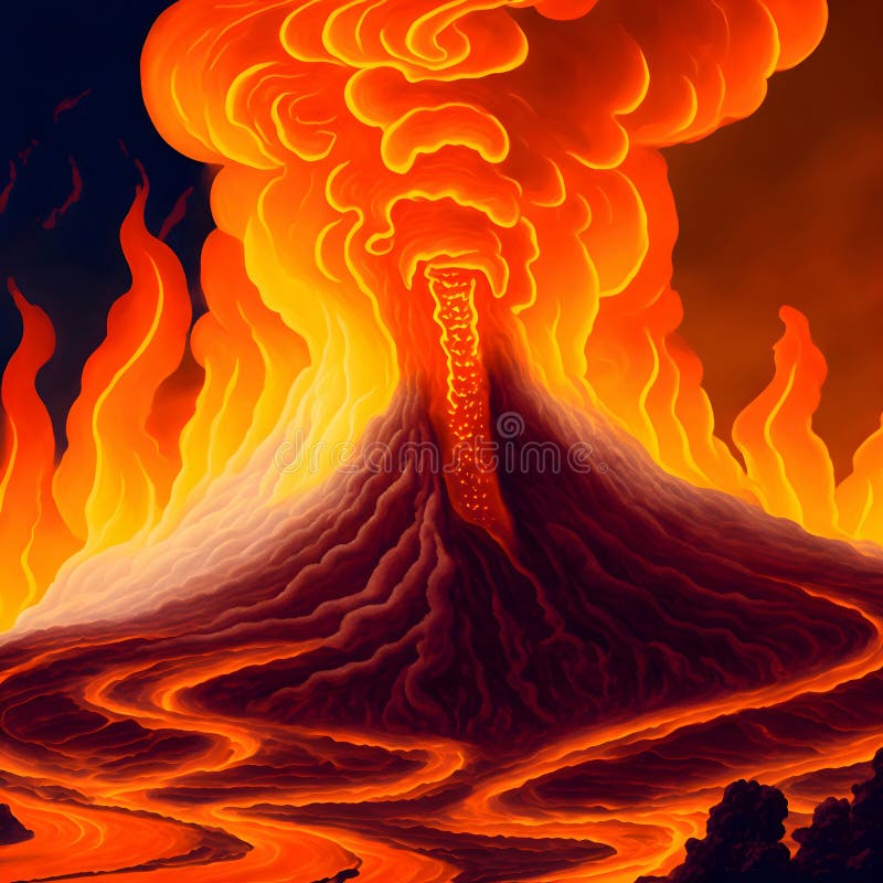 Image of the Volcanic Eruption with Flowing Hot Lava and Fire. Stock ...