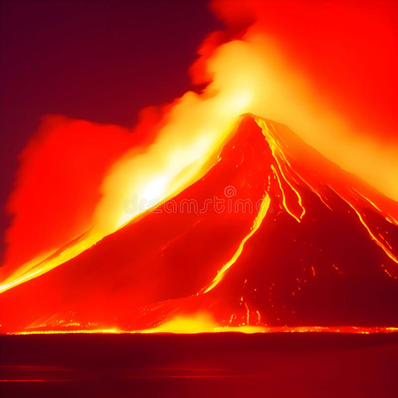 Image of the Volcanic Eruption with Flowing Hot Lava and Fire. Stock ...